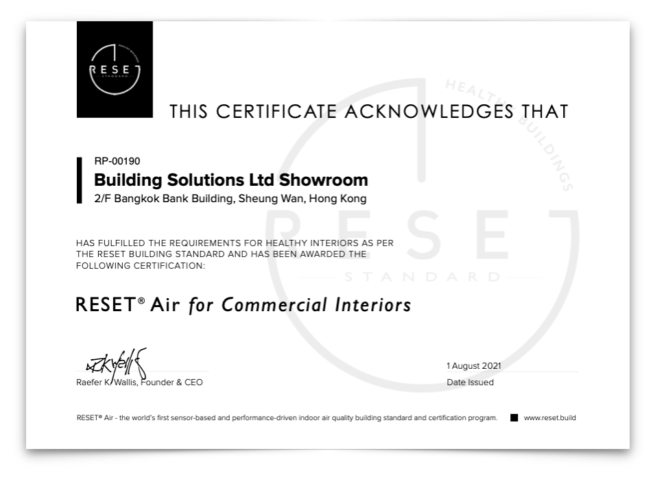 Congratulations! RESET® Air Certification for BSL Showroom | RESET®