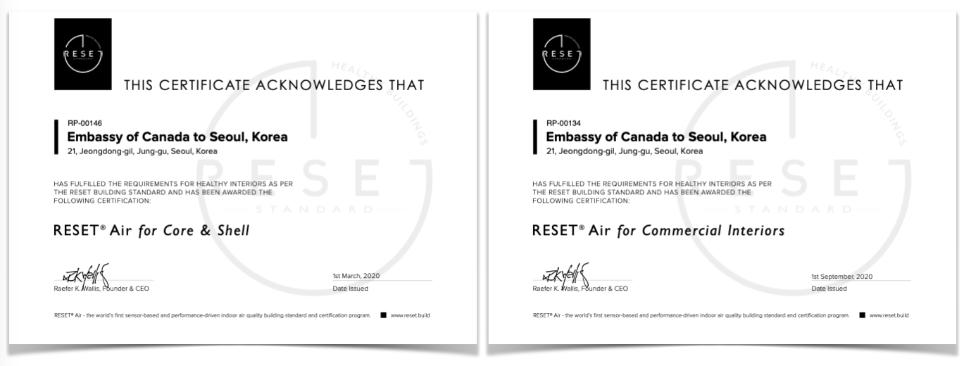 Congratulations! RESET® Air Certifications for Embassy of Canada to ...